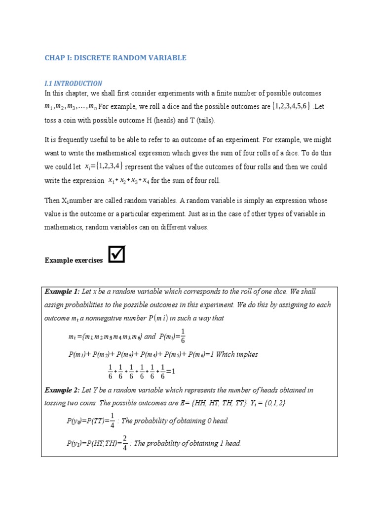 Notes Discrete Random Variable | PDF | Expected Value | Variance