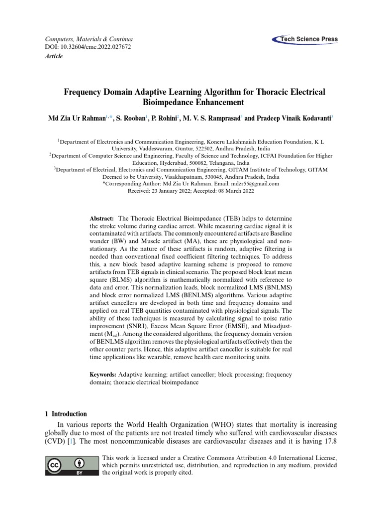 Frequency Domain Adaptive Learning Algorithm for Effective Removal of Physiological Artifacts ...