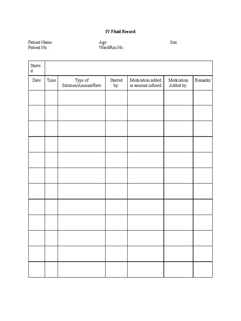Pateint Chart - IV Fluid Sheet | PDF | Law | Self-Improvement