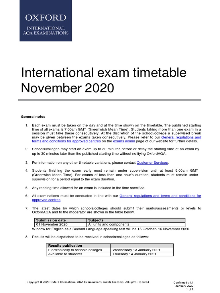 November 2020 Timetable | PDF | Test (Assessment)