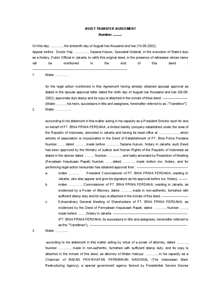 Asset Transfer Agreement | PDF | Indemnity | Arbitration