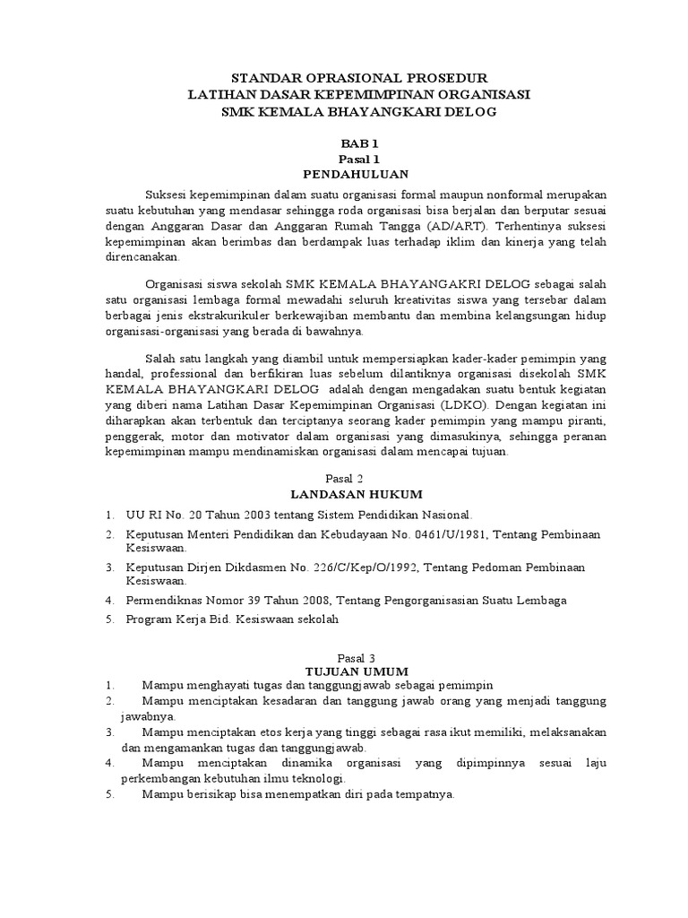 LDKO: Pengembangan Pemimpin SMK | PDF