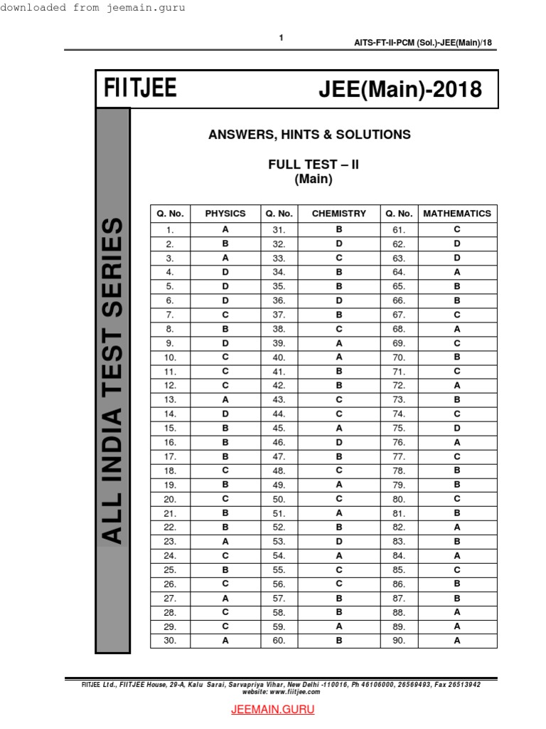 Fiitjee: JEE (Main) - 2018 | PDF