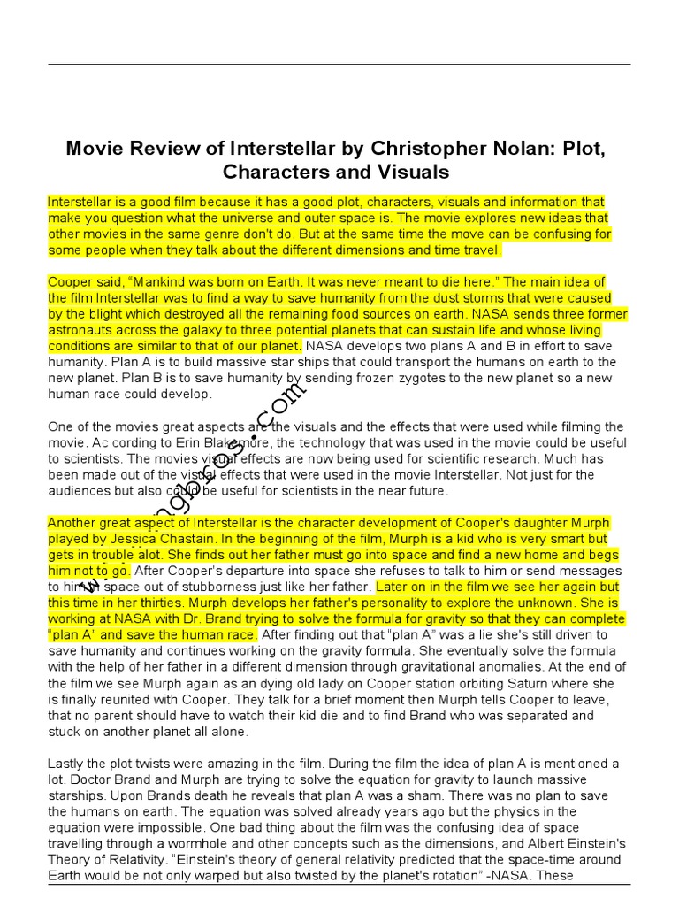Movie Review of Interstellar by Christopher Nolan Plot Characters and ...