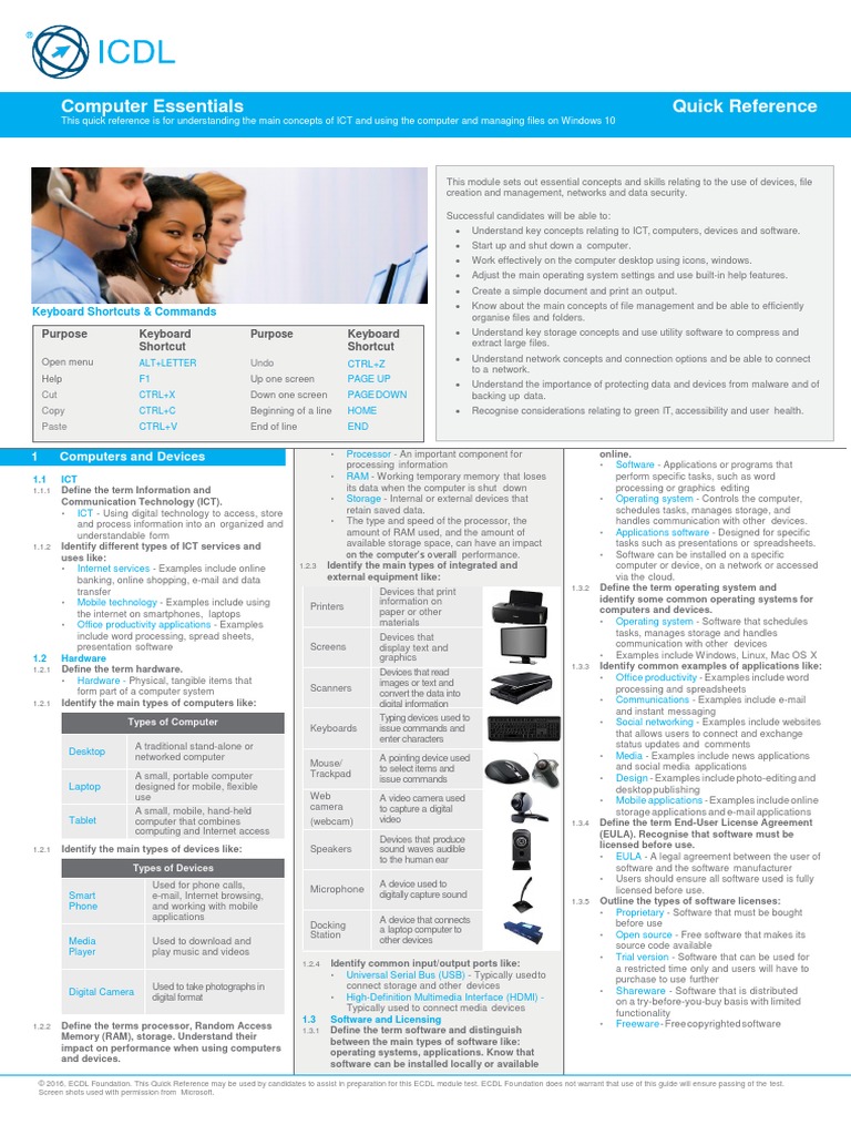 ICDL Computer Essentials Win 10 Quick Reference | PDF | Icon (Computing) | Operating System