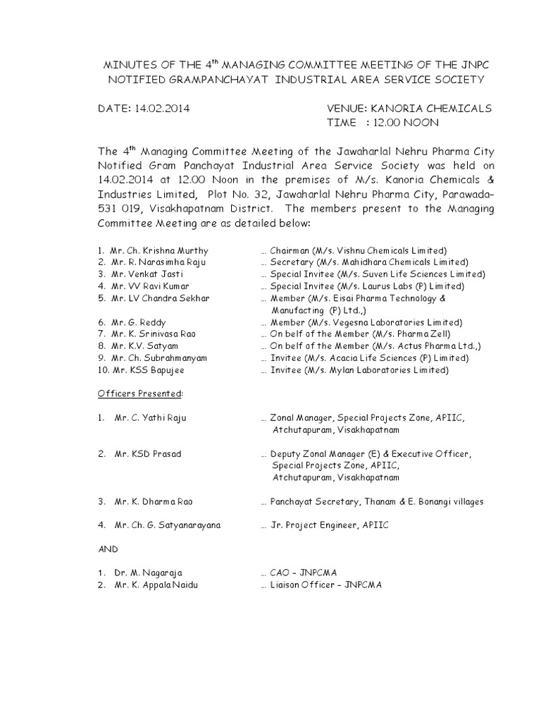 MINUES OF 4th MANAGING COMMITTEE Rev 2 26-2-2014 | PDF