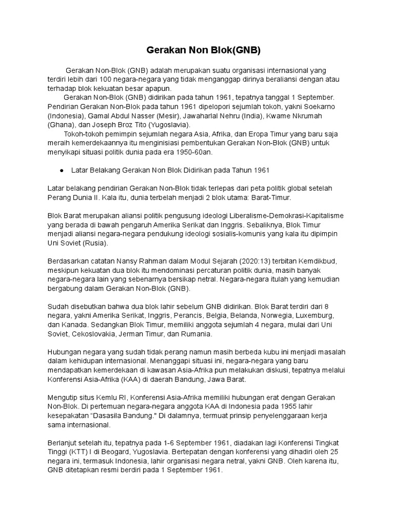 Gerakan Non Blok (GNB) | PDF