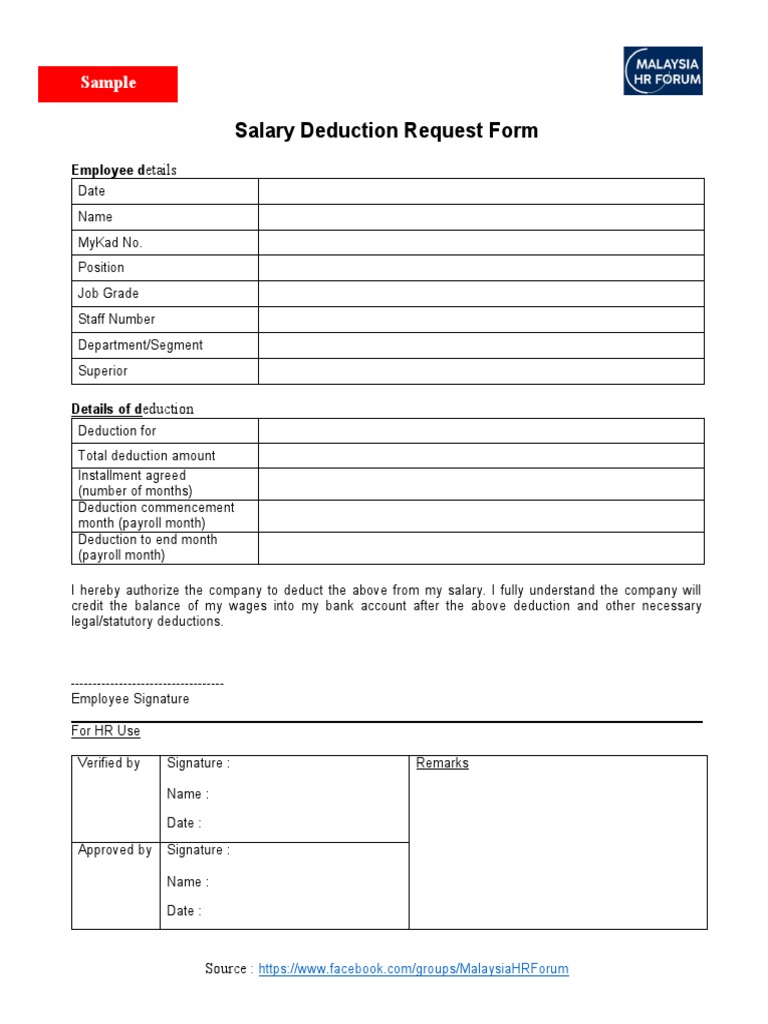 Sample Salary Deduction Form | PDF