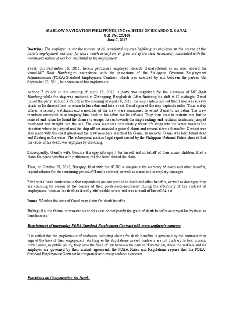 Marlow Navigation Philippines | PDF | Legal Liability | Employment