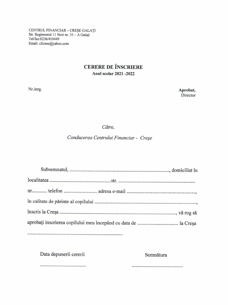 Cerere Inscriere | PDF