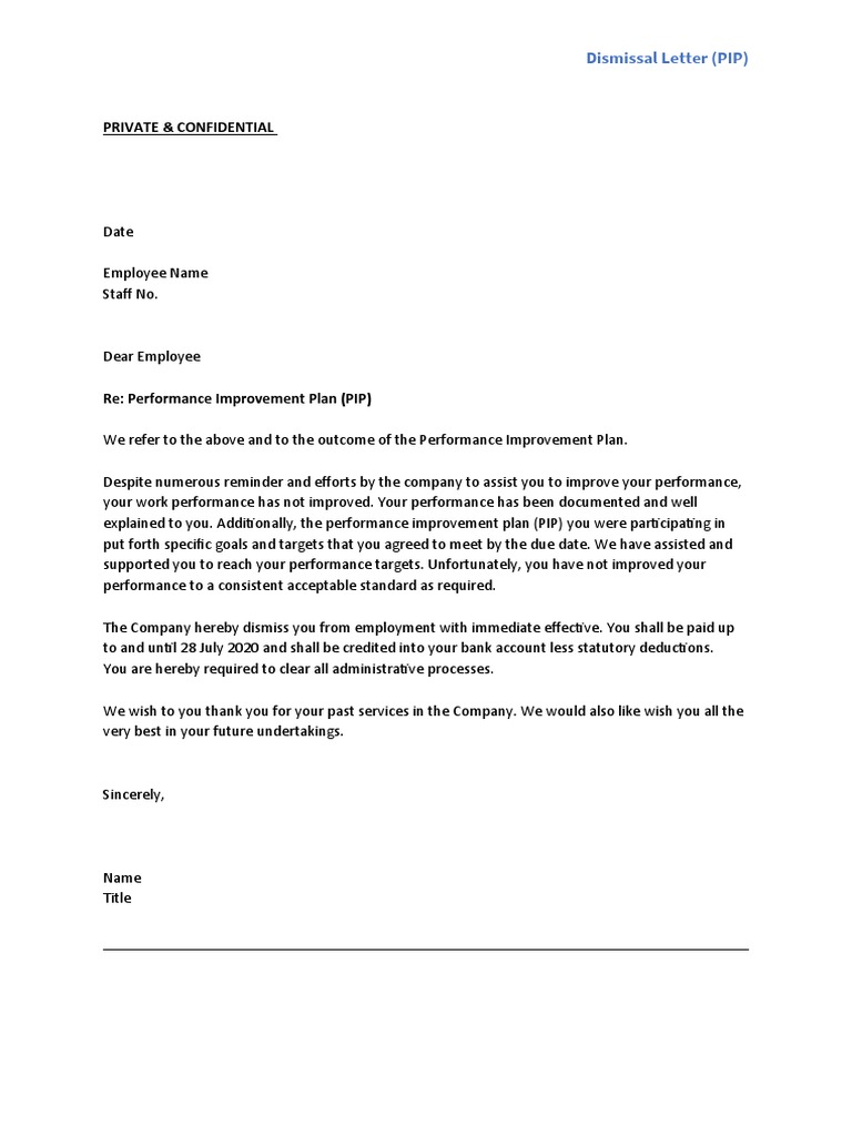 PIP - Dismissal Letter (Revised) | PDF