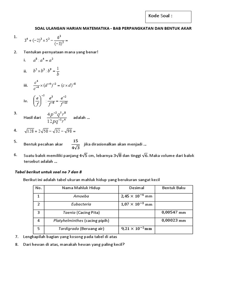 Soal UH MTK 9 - Pangkat Akar | PDF