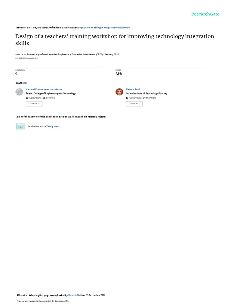 Designing an Effective Teacher Training Workshop to Improve Technology Integration Skills: A ...
