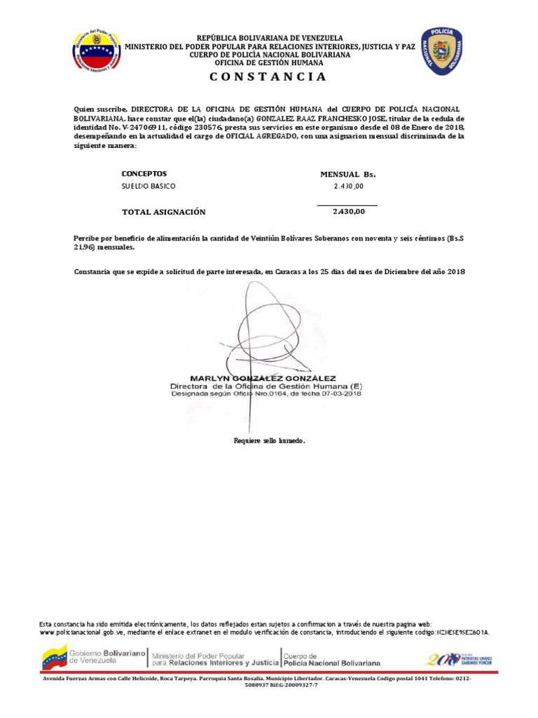 Constancia 24706911 CPNB Policia Nacional | PDF