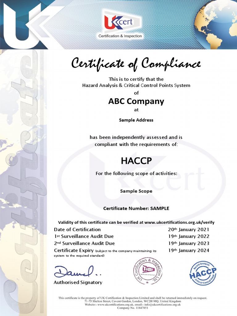 ABC Haccp Ukcert - Sample | PDF