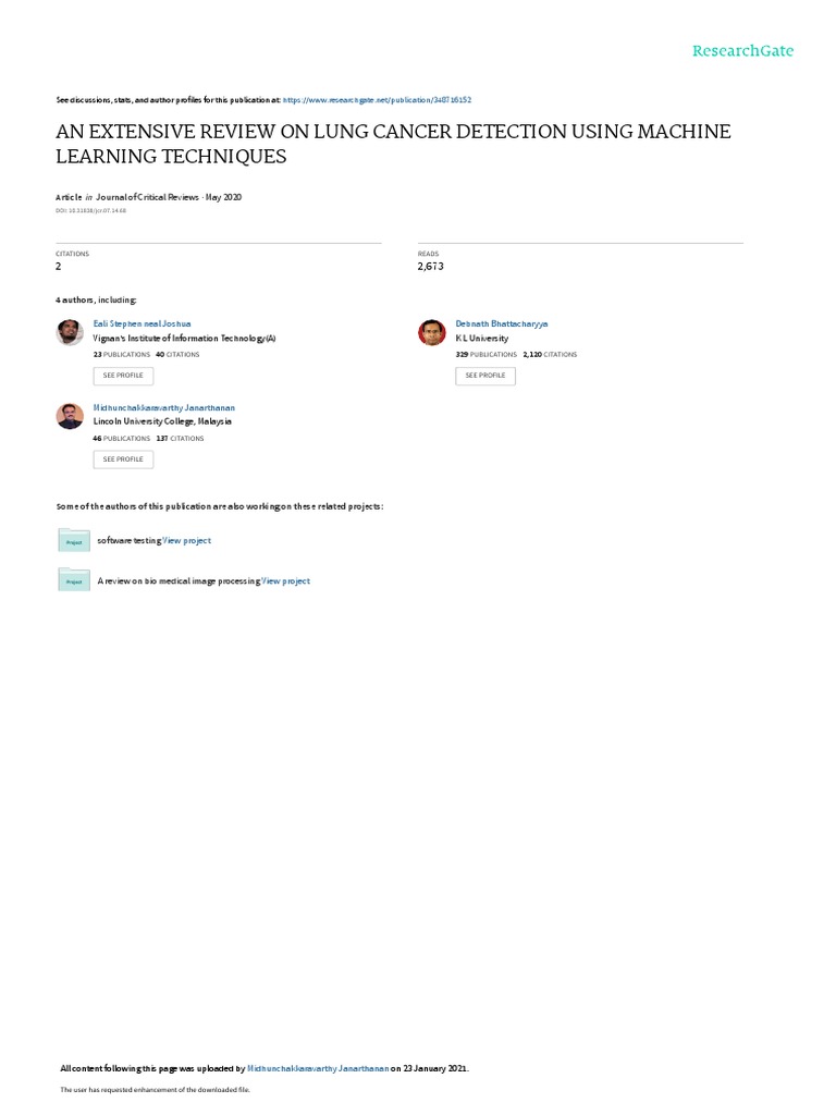 An Extensive Review On Lung Cancer Detection Using Machine Learning ...