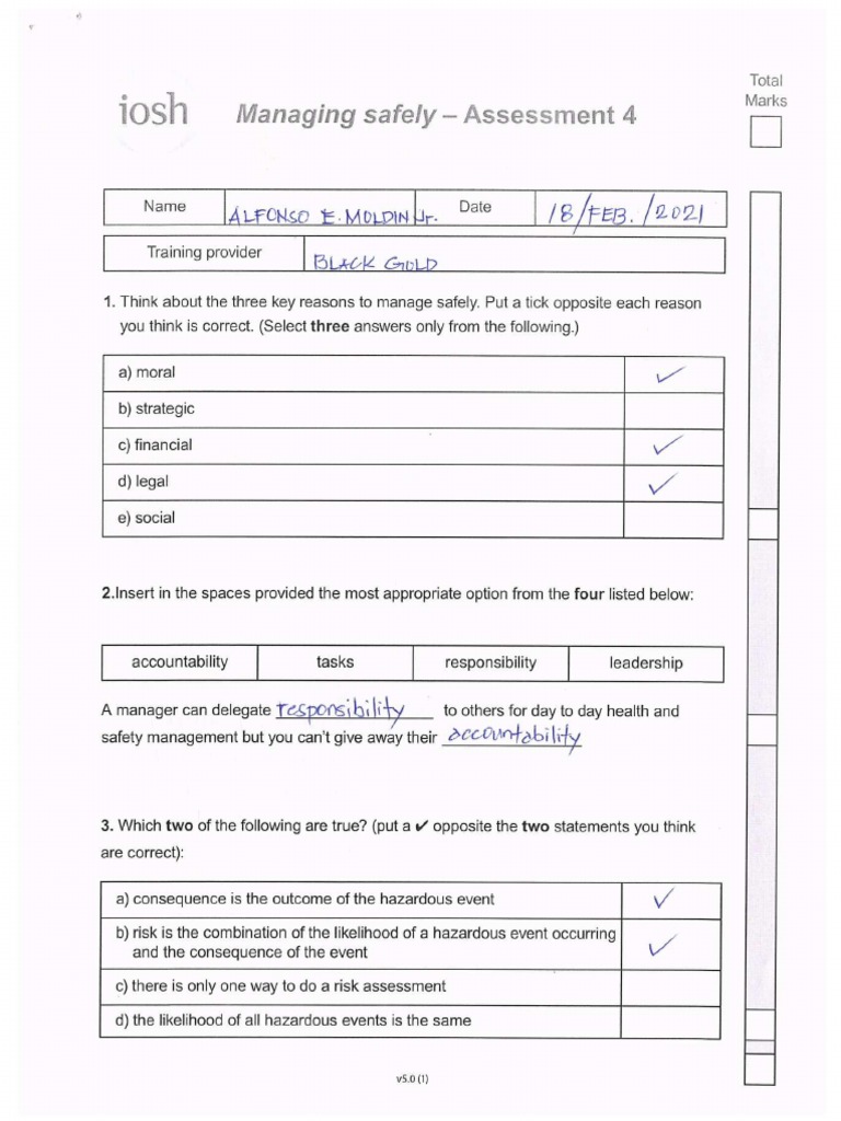 NEW - IOSH EXAM ASSESSMENT (With Answer) | PDF NEW - IOSH EXAM ASSESSMENT (With Answer) | PDF
