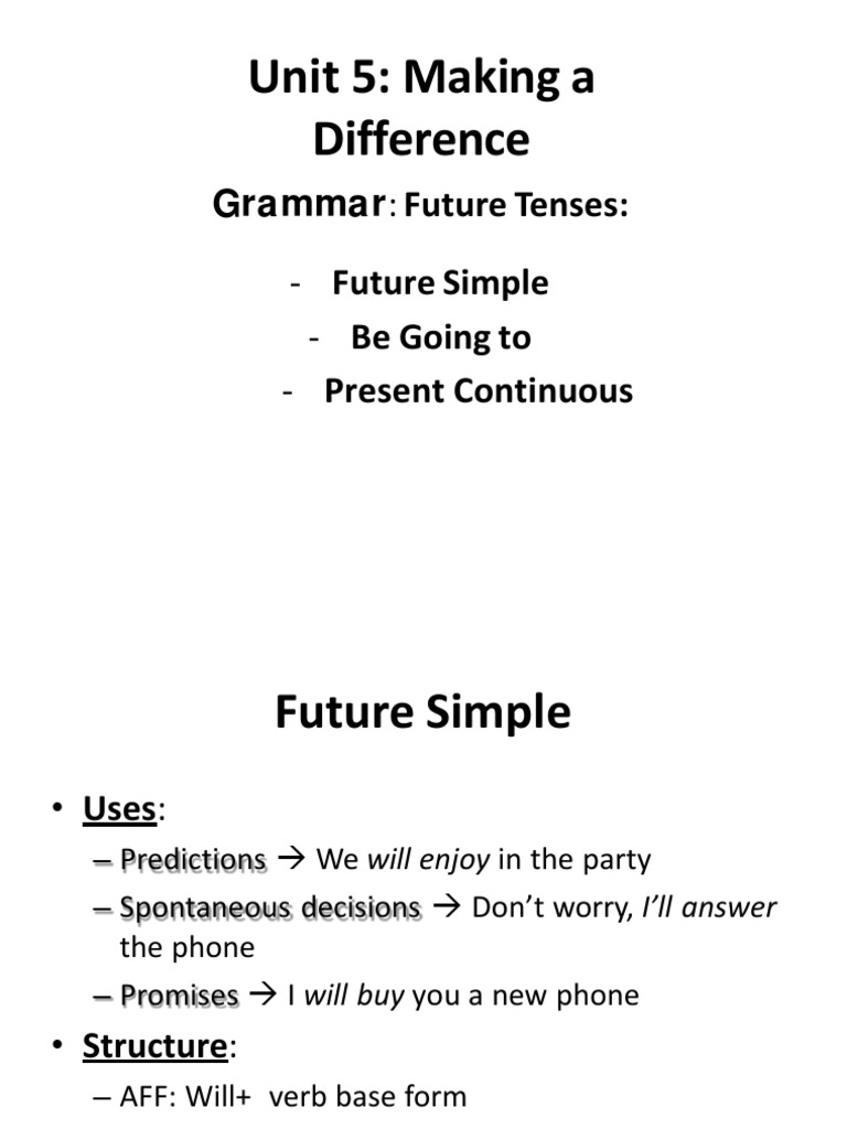 Unit 5 - Grammar - Future Tenses | PDF