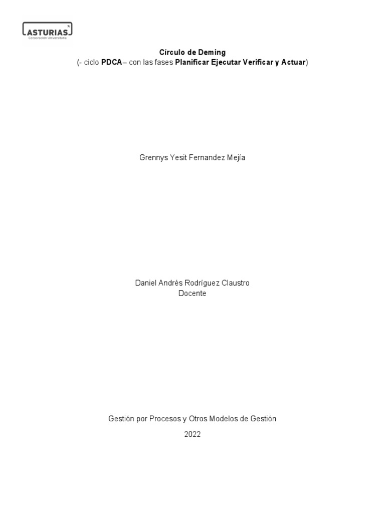PA Círculo de Deming - Grennys Fernandez | PDF | Calidad (comercial ...