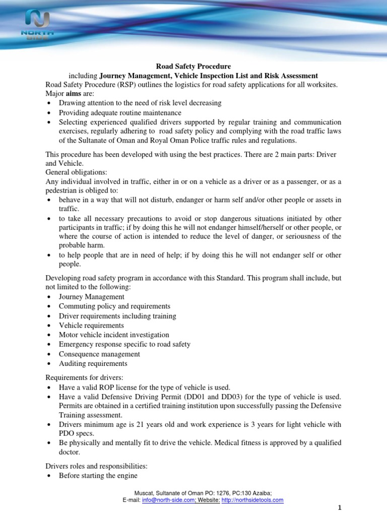 Road Safety Procedure and Journey Management | PDF | Traffic | Road ...