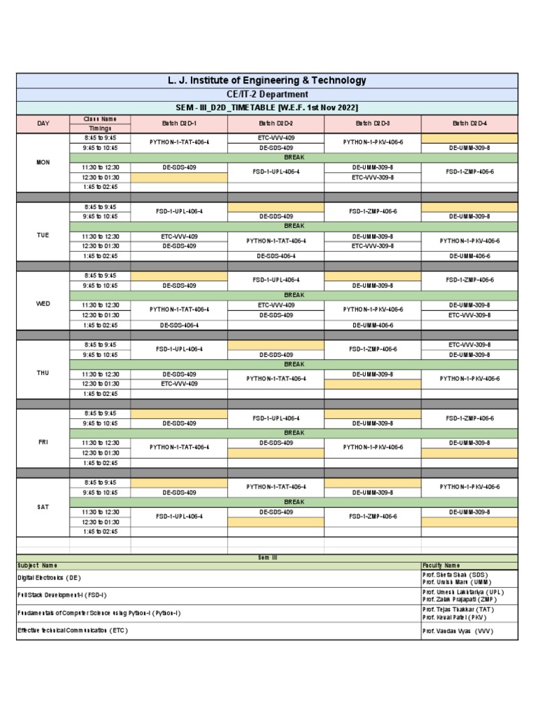 Sem-3 D2D Time Table | PDF | Science