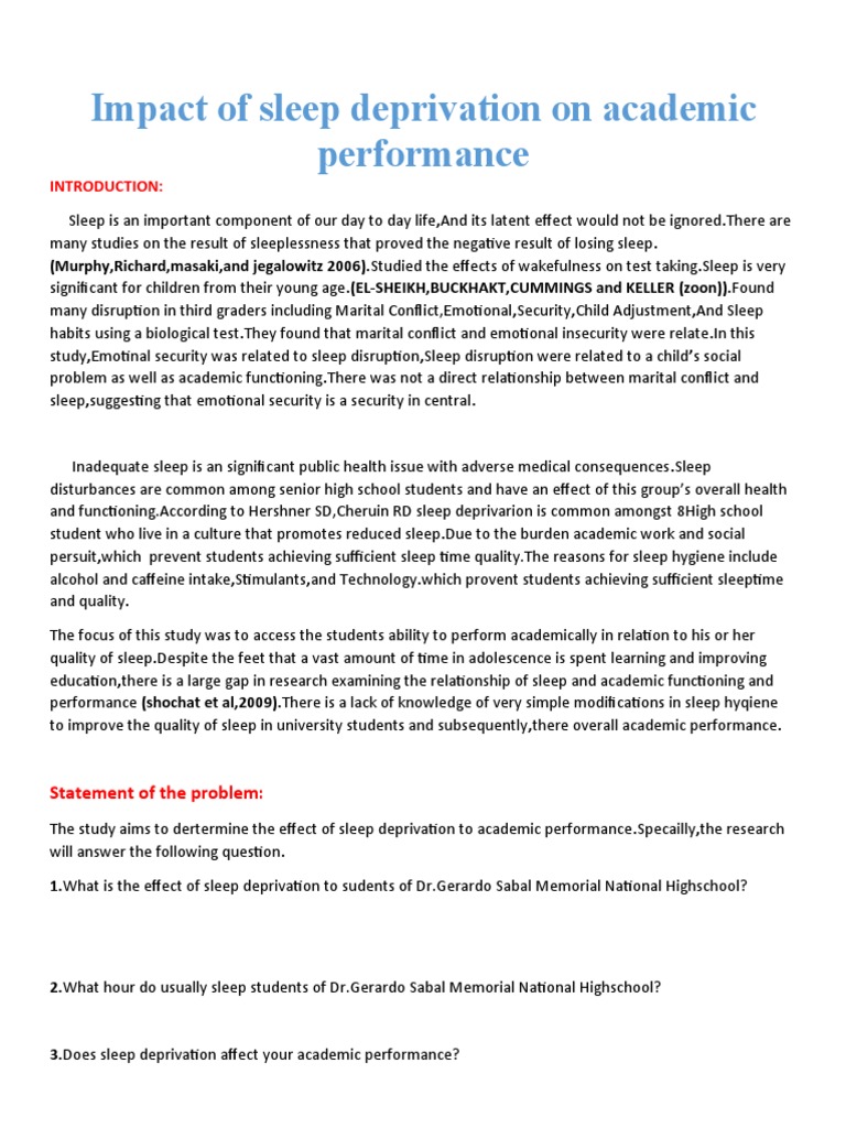 Impact of Sleep Deprivation On Academic Performance | PDF