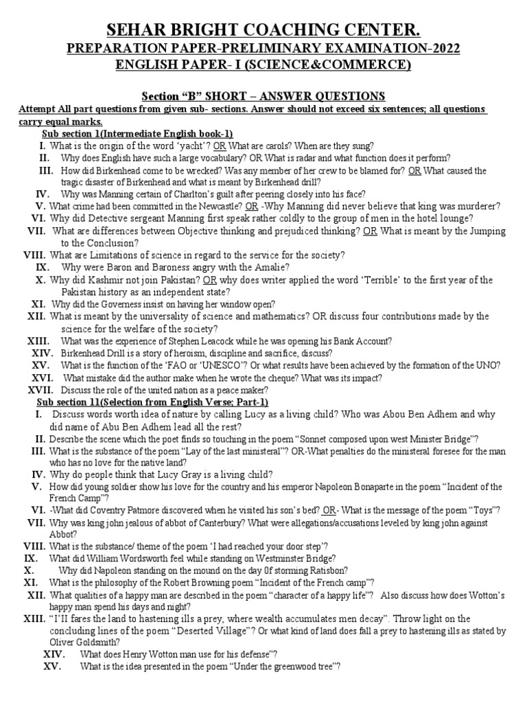 2022 English Preliminary Exam Guide | PDF | Newspapers