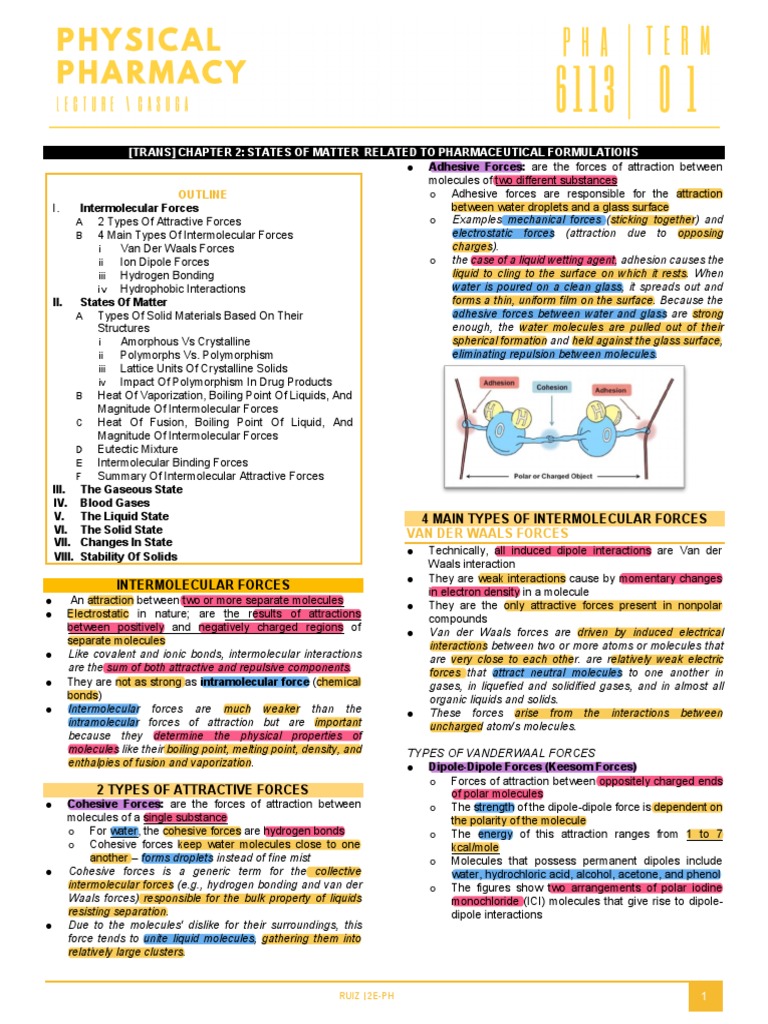 (Pha6113 Lec) 1st Shifting Reviewer | PDF | Intermolecular Force | Chemical Polarity
