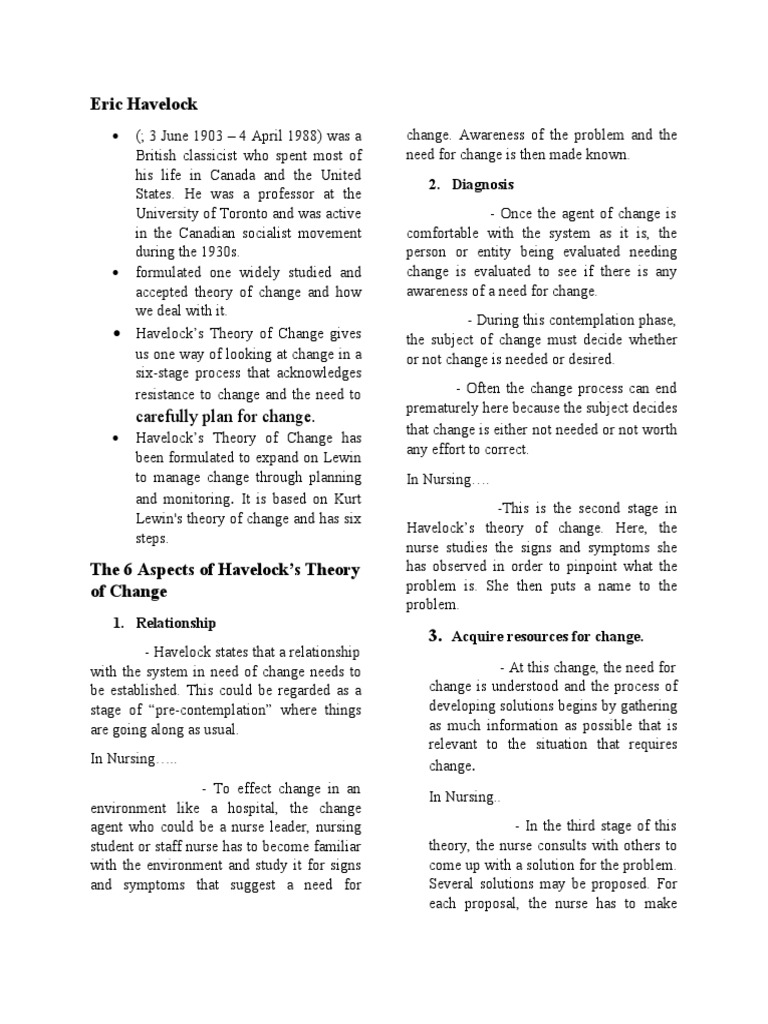 Eric Havelock and Everett Rogers Change Theory | PDF