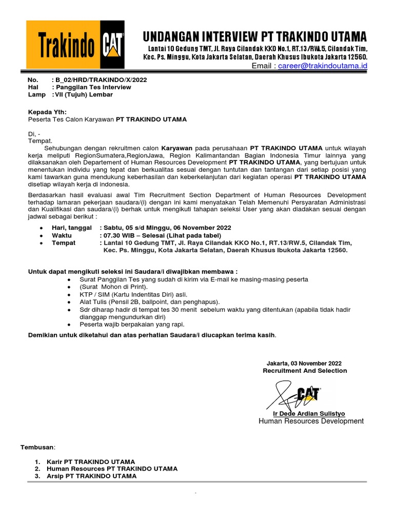 Undangan Interview PT Trakindo Utama | PDF