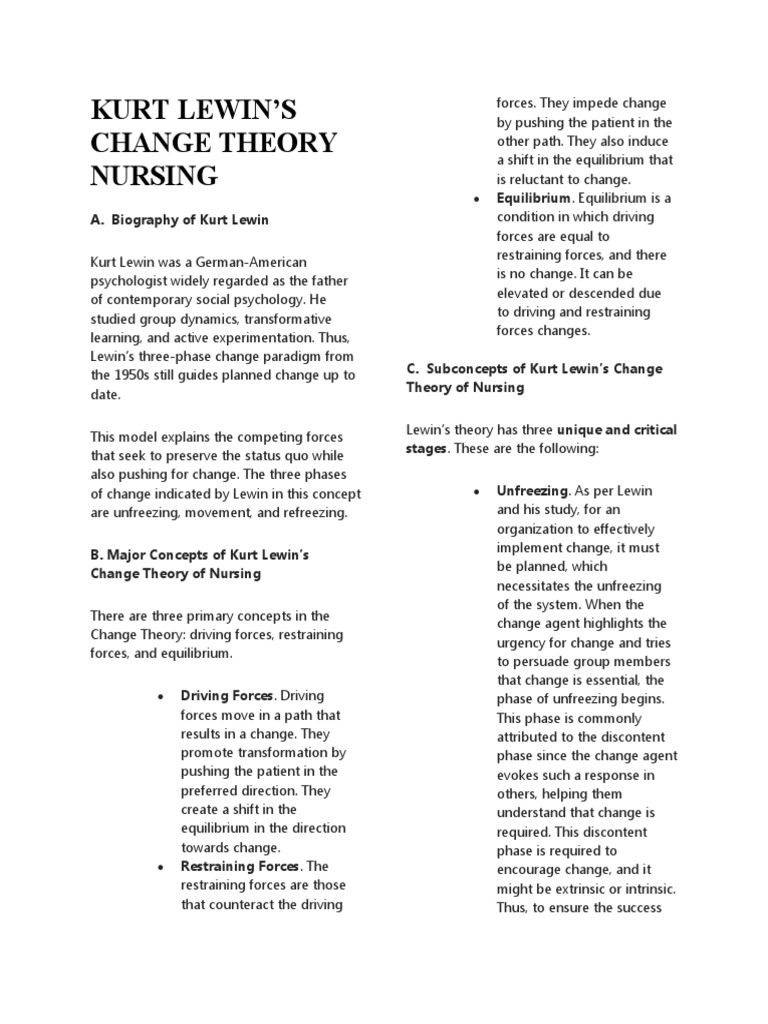 Lewin Lippitt Watson Westley Change Theory Nursing | PDF