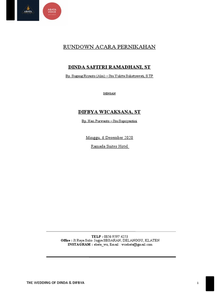 RUNDOWN ACARA PERNIKAHAN Format Indonesia | PDF