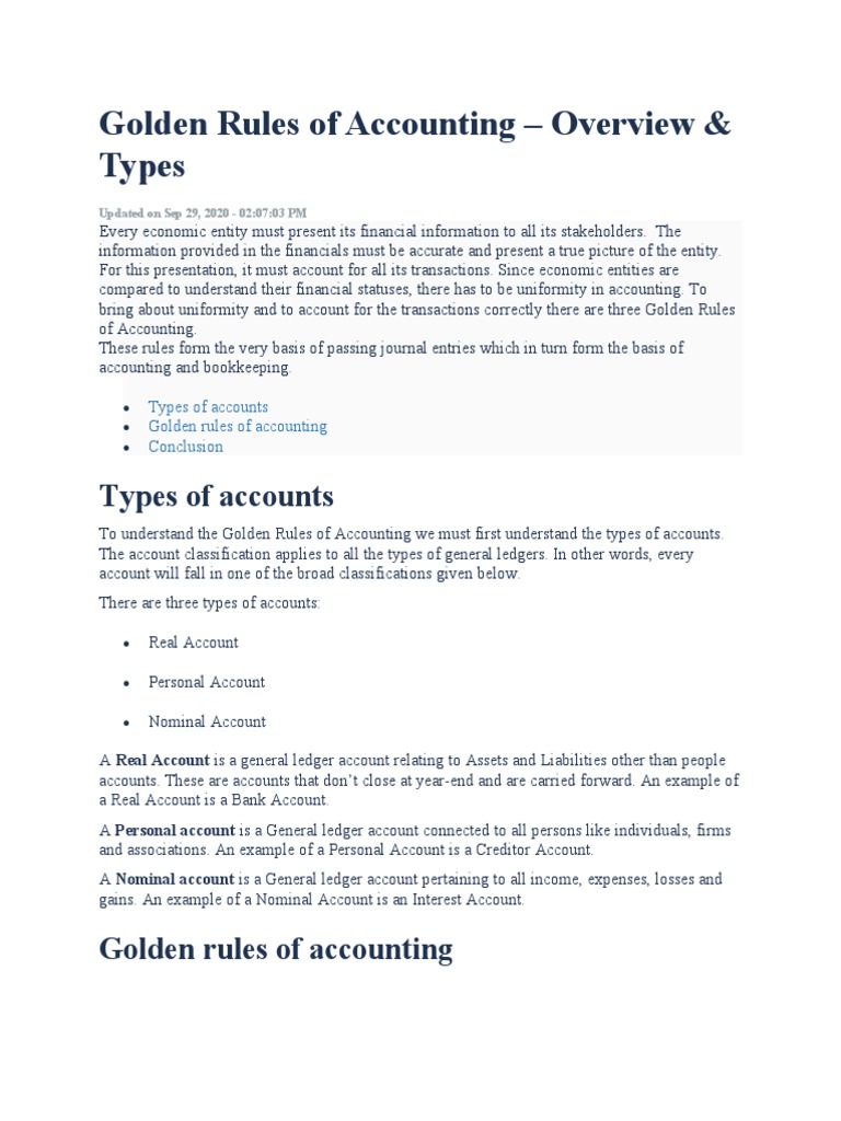 Golden Rules of Accounting | PDF | Debits And Credits | Financial Services