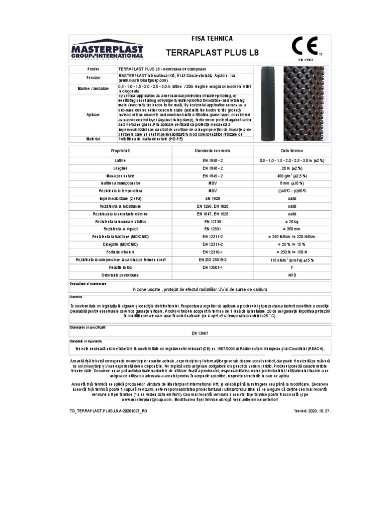 Fisa Tehnica Terraplast Plus l8 Ro8136 | PDF