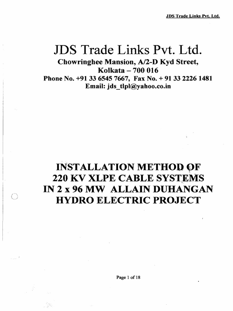INSTALLATION METHOD OF 220kv CABLE SYSTEM | PDF | Electrical Substation | Tension (Physics)