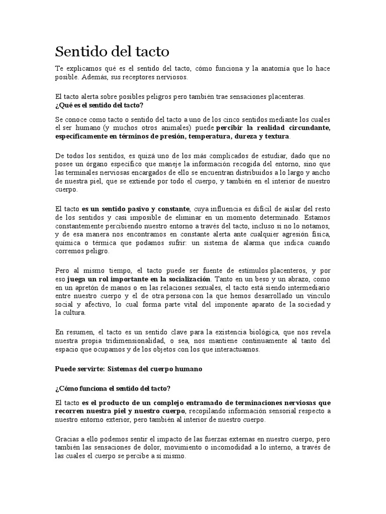 Sentido Del Tacto | PDF | Piel | Sistema nervioso