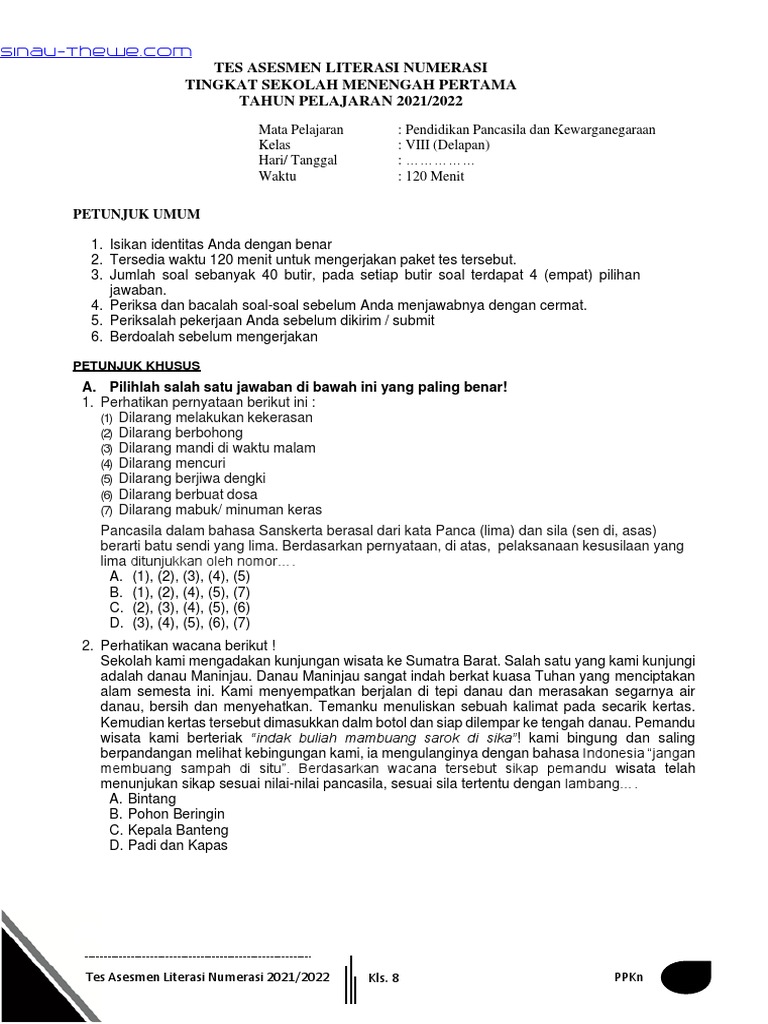 Soal Asesmen PPKN Kelas 8 | PDF
