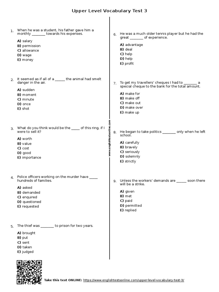Tenses Test (Upper-Intermediate) | PDF