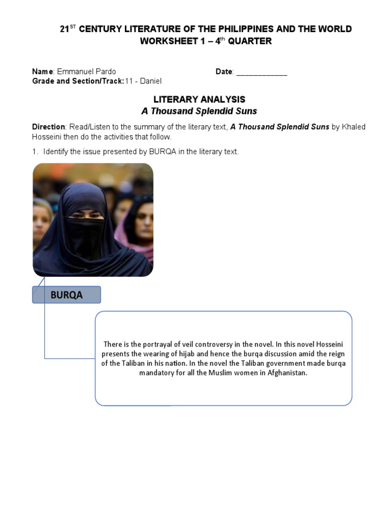 Literary Analysis: A Thousand Splendid Suns | PDF | General Fiction