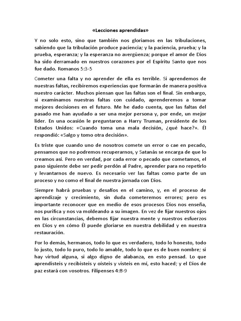 Lecciones Aprendidas | PDF