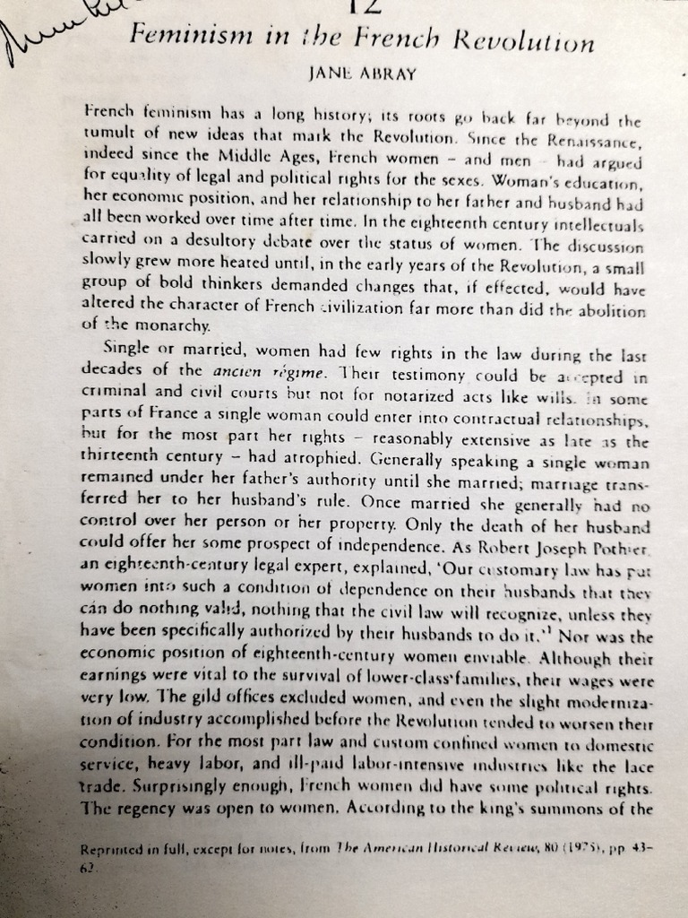 Feminism in The French Revolution | PDF