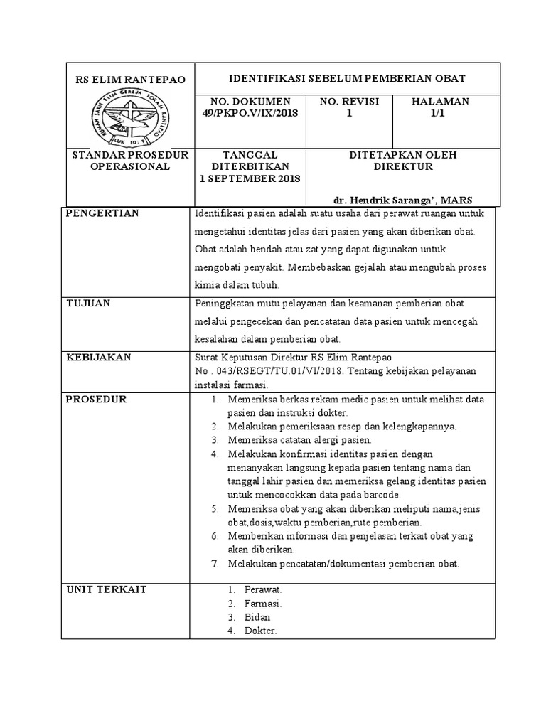 Identifikasi Sebelum Penyerahan Obat Fix | PDF