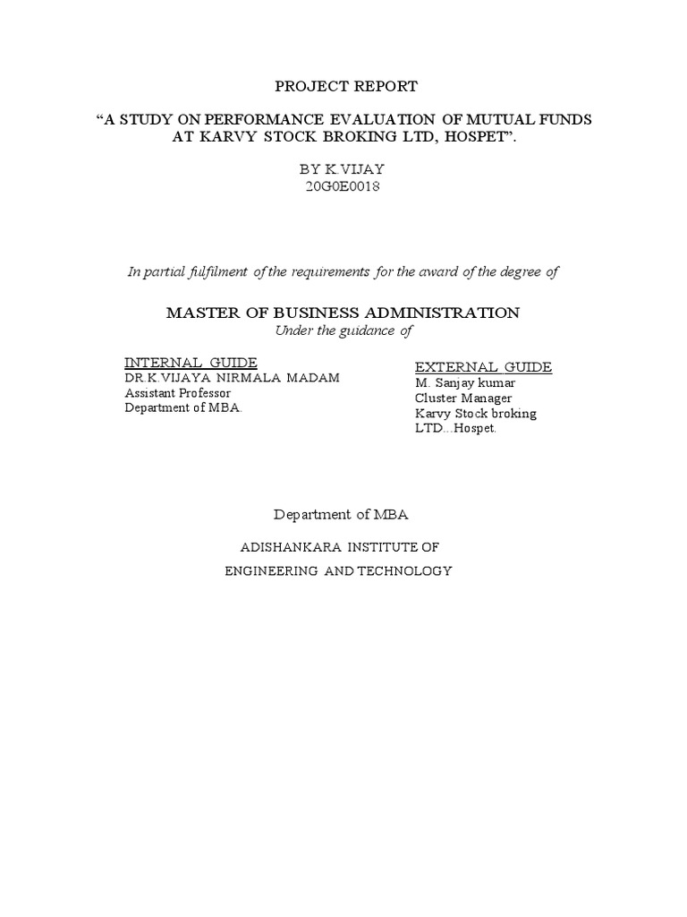 Final Mba Project | PDF | Investment Fund | Investing