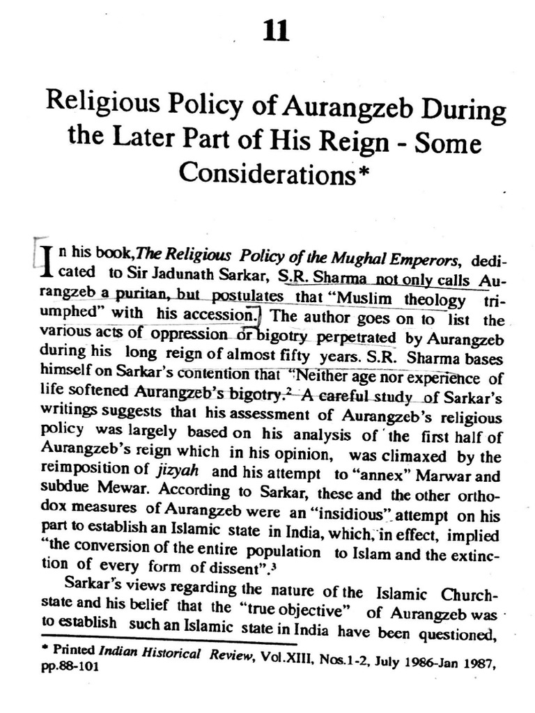 Religious Policy of Aurangzeb During.... SC | PDF