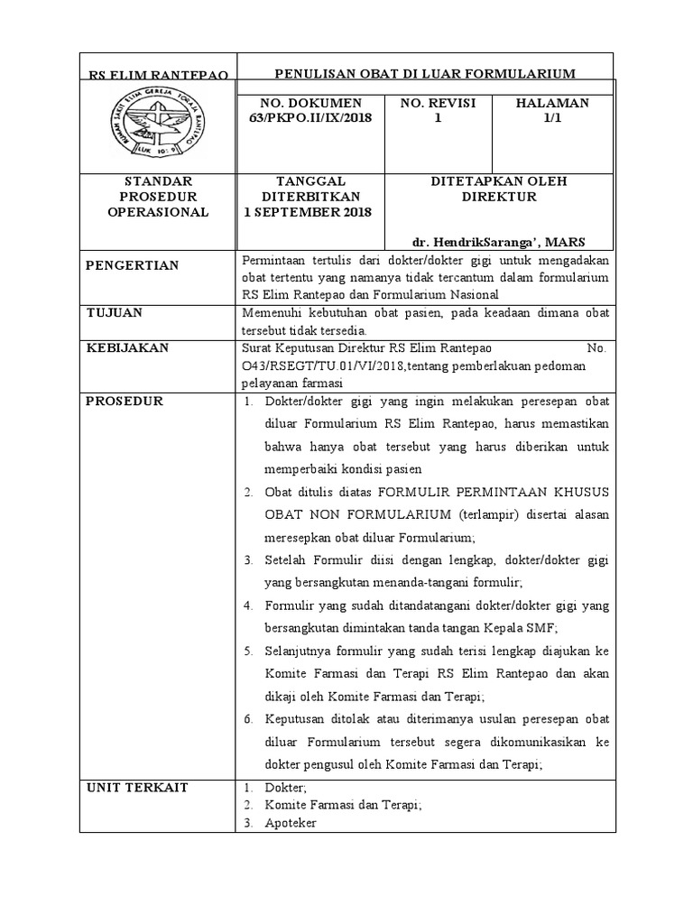 Sop Penulisan Obat Diluar Formularium Pdf