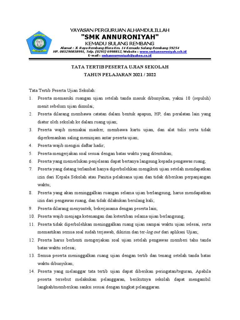 Tata Tertib Peserta Dan Pengawas | PDF