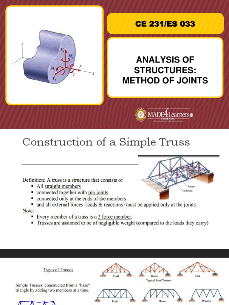 ANALYSIS OF STRUCTURE Method of Joints | PDF