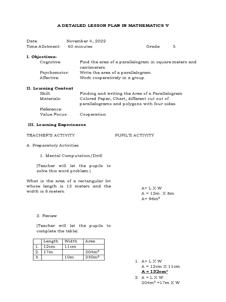 Find Area of Parallelogram Math Lesson | PDF | Area | Rectangle