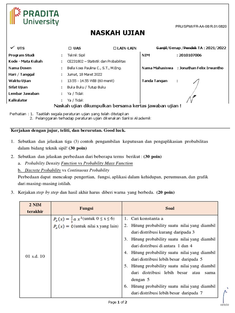 Ujian Statistik Teknik Sipil | PDF