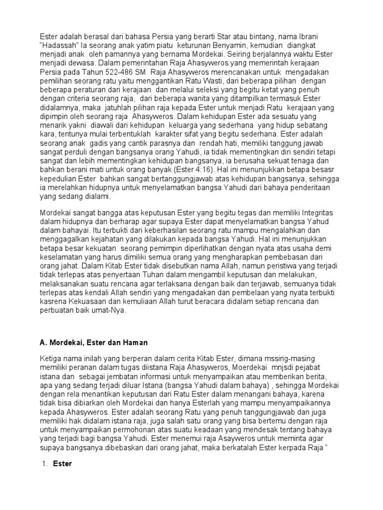 Ester Adalah Berasal Dari Bahasa Persia Yang Berarti Star Atau Bintang | PDF | Ilmu Sosial